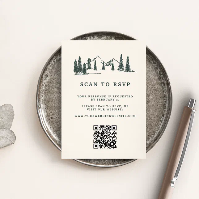 Mountain Sketch Wedding QR Code Website RSVP Enclosure Card | Zazzle