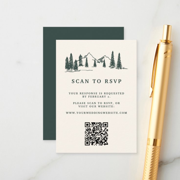 Mountain Sketch Wedding QR Code Website RSVP Enclosure Card | Zazzle