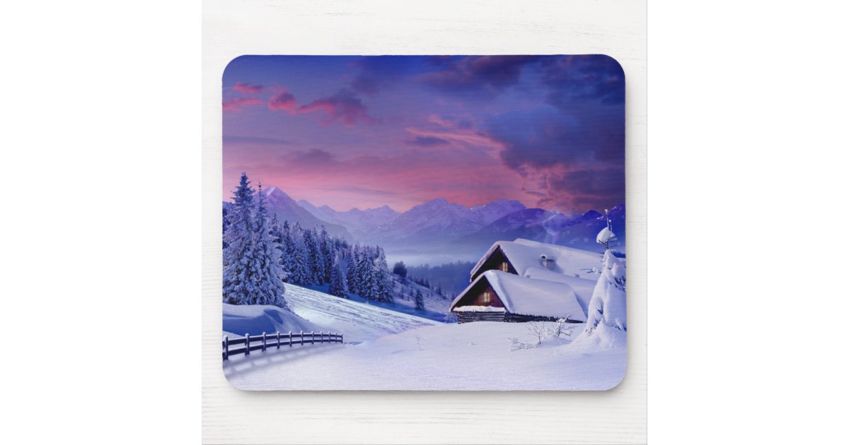 Mountain Snow Scene Mouse Pad | Zazzle