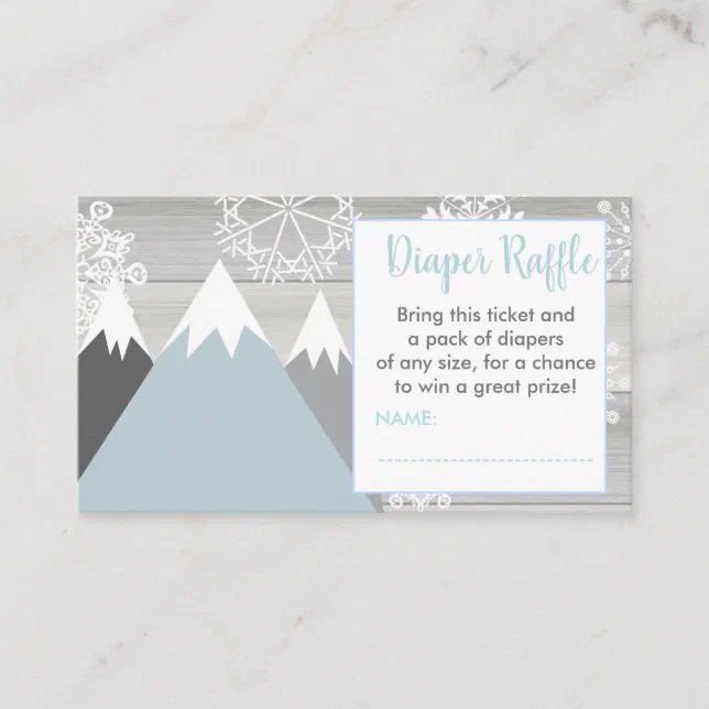 Mountain snowflake diaper raffle ticket rustic enclosure card | Zazzle
