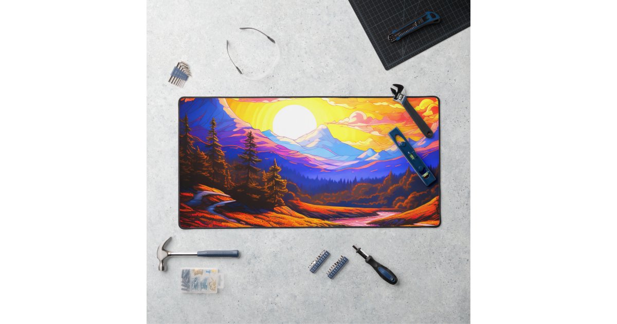 Mountain Sunset Desk Mat | Zazzle