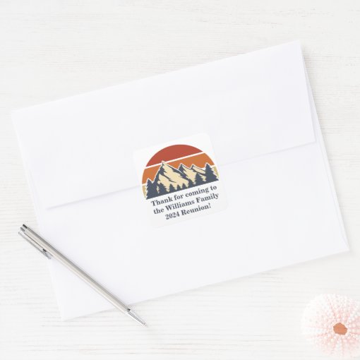 Mountain Sunset Family Reunion Party Customizable Square Sticker | Zazzle