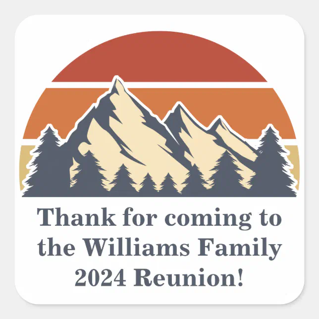 Mountain Sunset Family Reunion Party Customizable Square Sticker | Zazzle