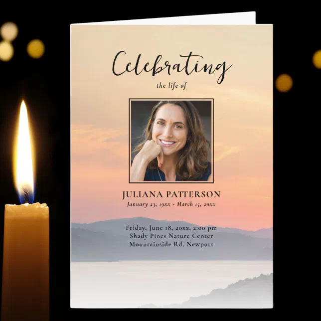 Mountain Sunset Photos Celebration of Life Funeral Program | Zazzle