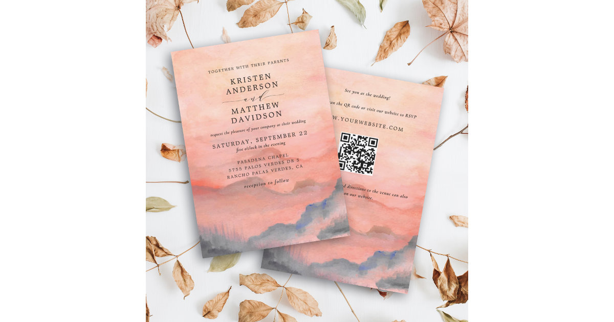Mountain Sunset Wedding QR Code All In One Invitation | Zazzle