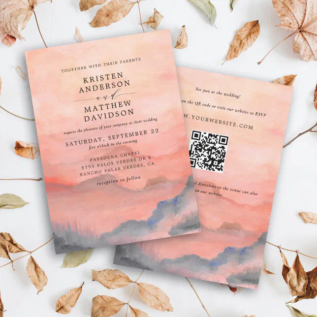 Mountain Sunset Wedding QR Code All In One Invitation | Zazzle