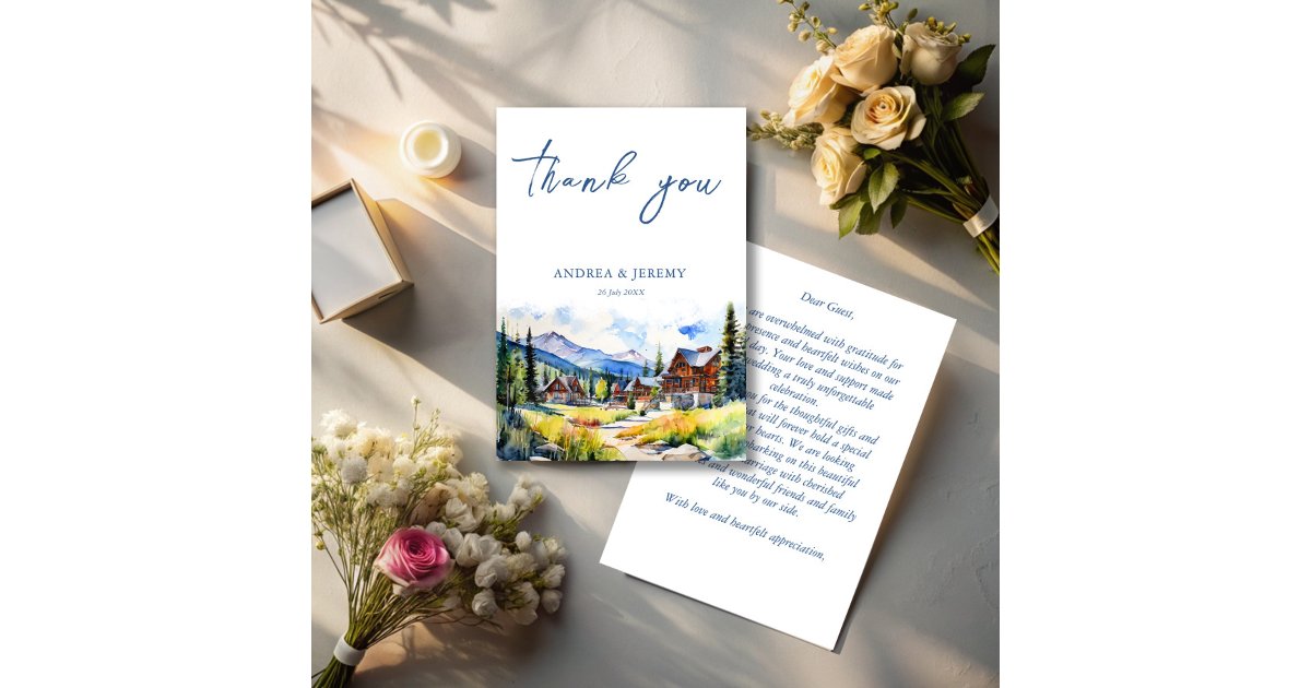 Mountain village Colorado summer scenery wedding Thank You Card | Zazzle