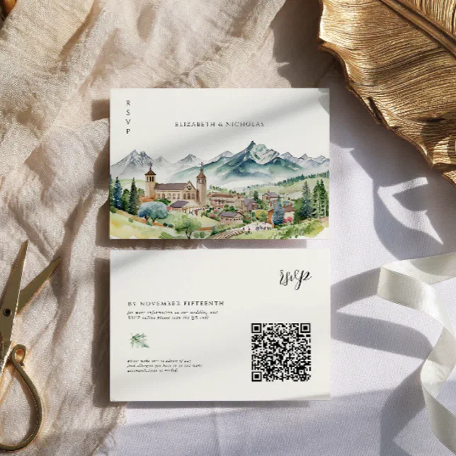 Mountain Village Town | QR Code Wedding RSVP | Zazzle