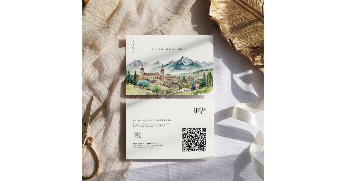 Mountain Village Town | QR Code Wedding RSVP | Zazzle