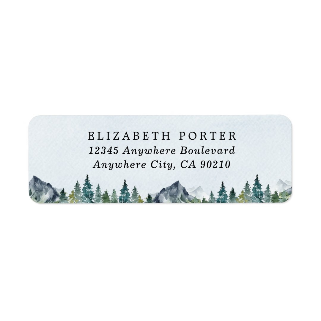 Mountain Watercolor Elegant Rustic Themed Wedding Label | Zazzle