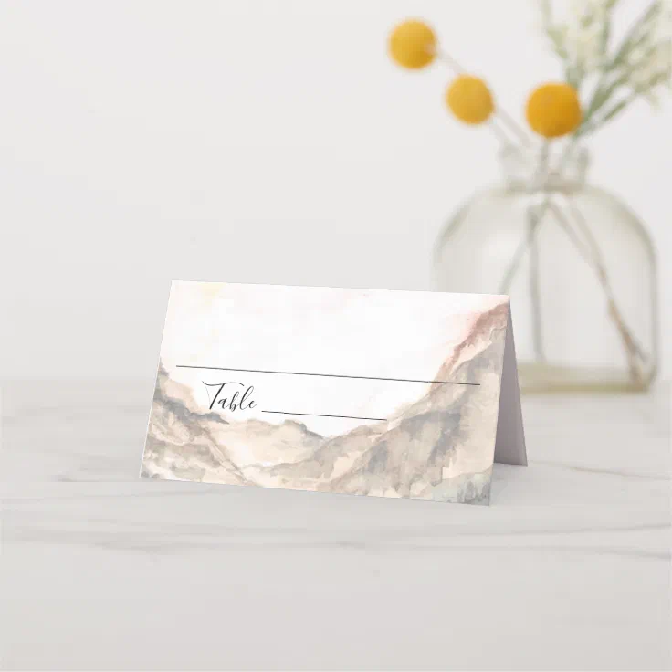 Mountain Watercolor Outdoor Wedding Place Card | Zazzle