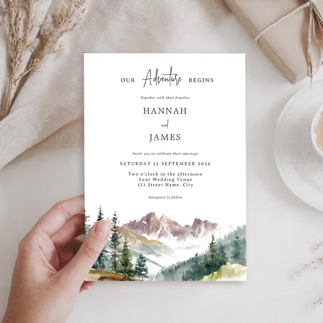 Mountain Watercolor Rustic Outdoor Wedding Invitation | Zazzle