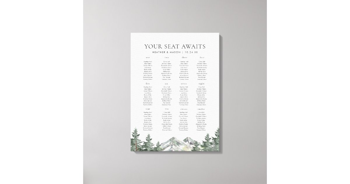 Mountain Wedding 12 Tables Wedding Seating Chart Canvas Print | Zazzle