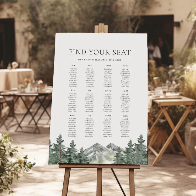 Mountain Wedding 12 Tables Wedding Seating Chart Foam Board | Zazzle