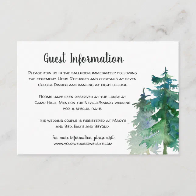 Mountain Wedding Guest Information Card | Zazzle