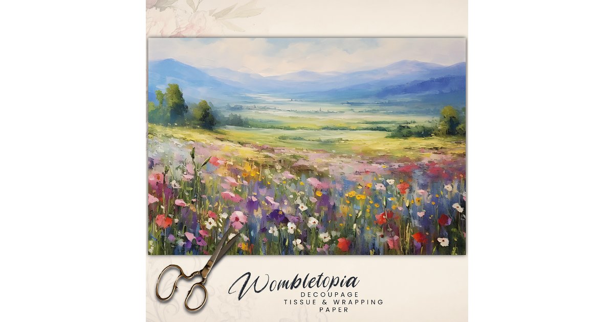 Mountain Wildflower Landscape Textured Decoupage Tissue Paper | Zazzle
