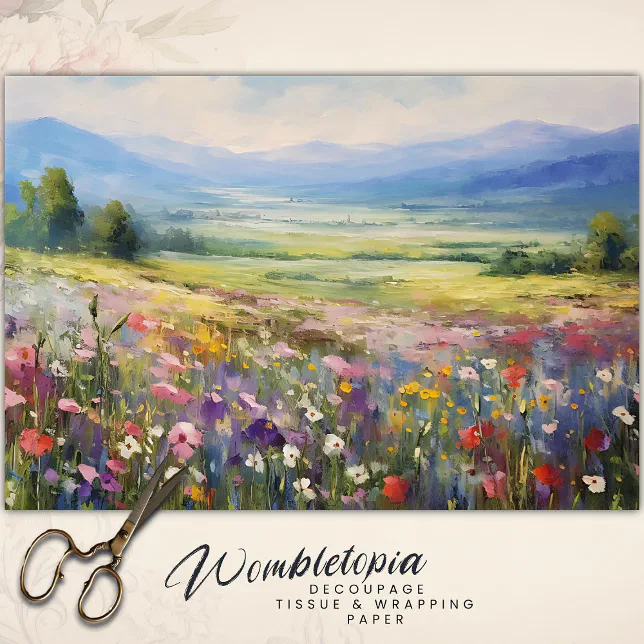 Mountain Wildflower Landscape Textured Decoupage Tissue Paper | Zazzle