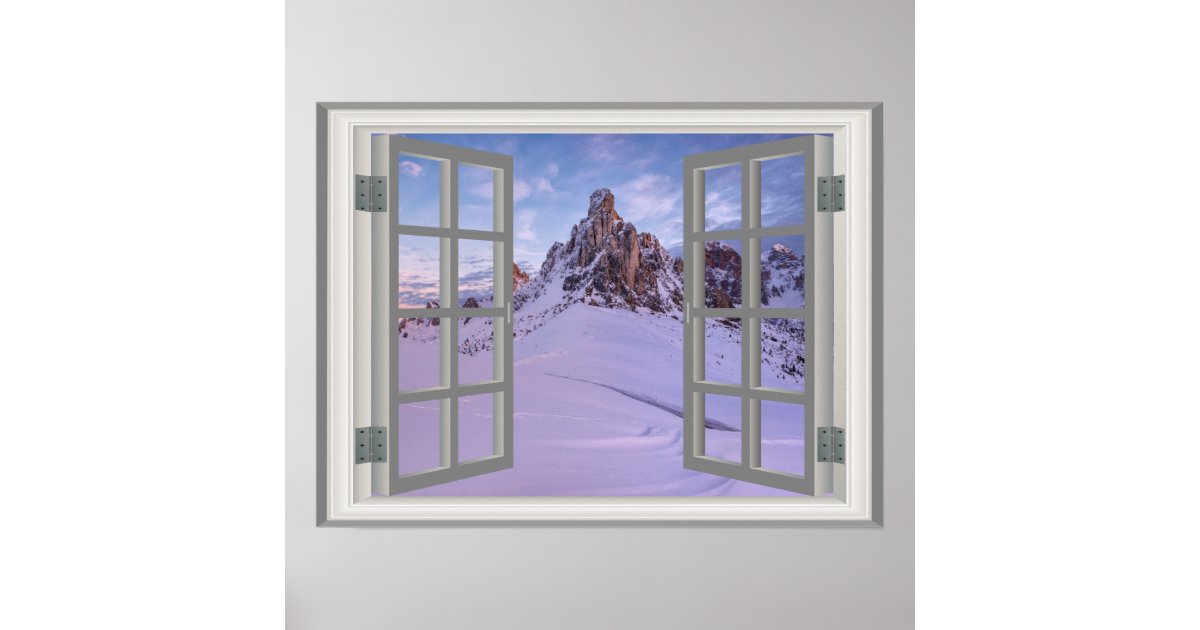 Mountain Winter Fake Window Frame Poster | Zazzle