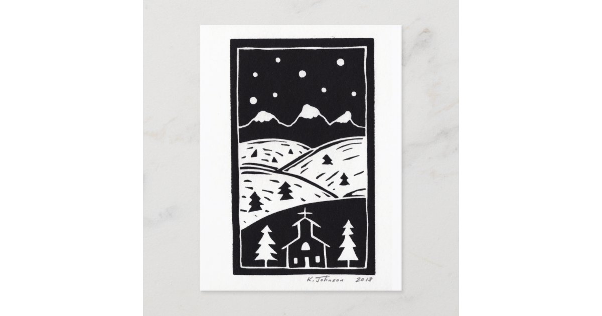 Mountain Winter Linocut Postcard | Zazzle