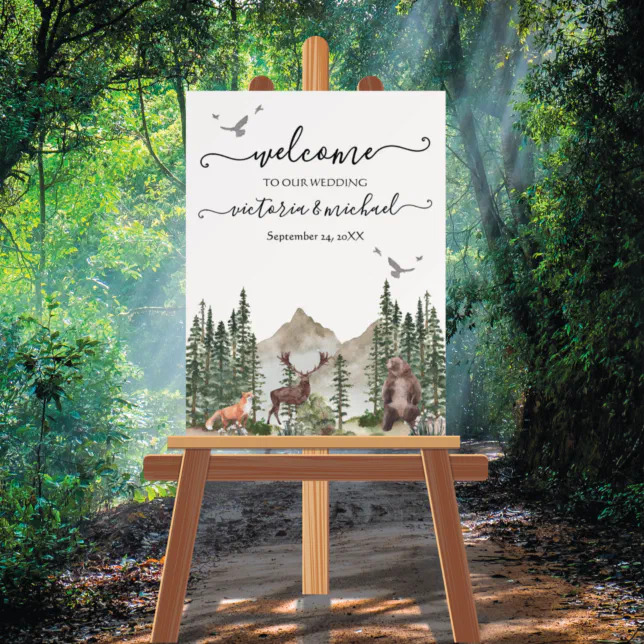 Mountain Woodland forest Animals Wedding Sign | Zazzle