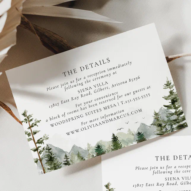 Mountain Woodland Forest Elegant Wedding Details Enclosure Card | Zazzle