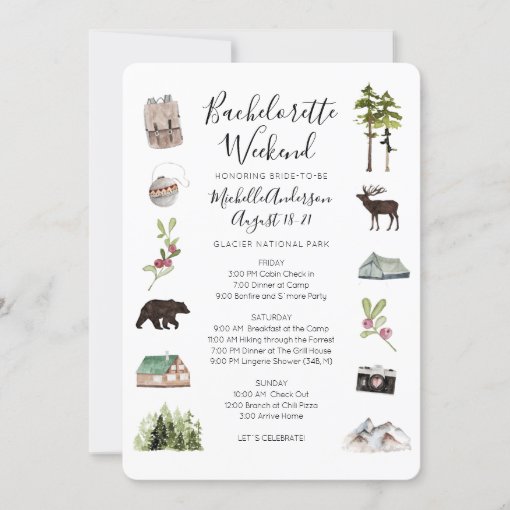 Mountain Woods Bachelorette Weekend Itinerary Invitation | Zazzle