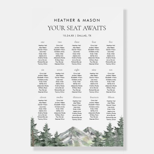 Mountain Your Seat Awaits 15 Tables Seating Chart Foam Board | Zazzle