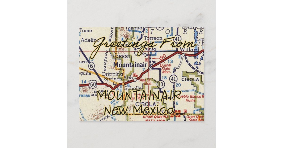 Mountainair NM Vintage Map Postcard | Zazzle