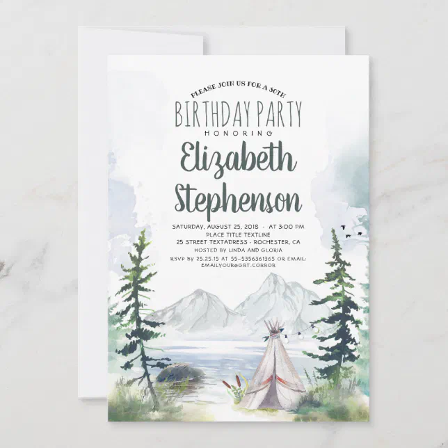 Mountains Adventure Camping in the Woods Birthday Invitation | Zazzle