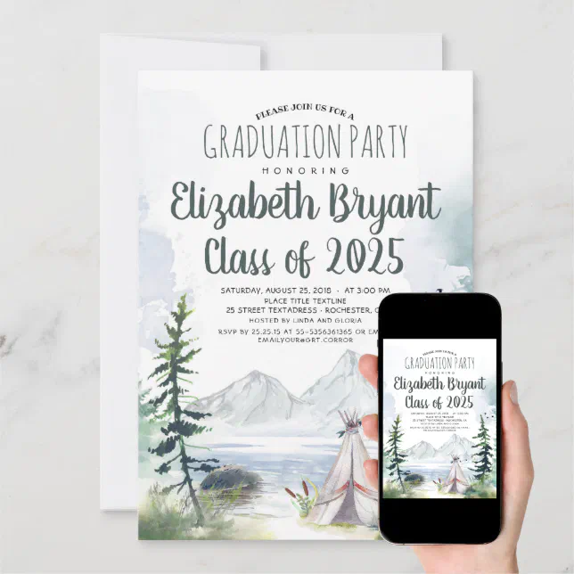 Mountains Adventure Camping Woods Graduation Invitation | Zazzle