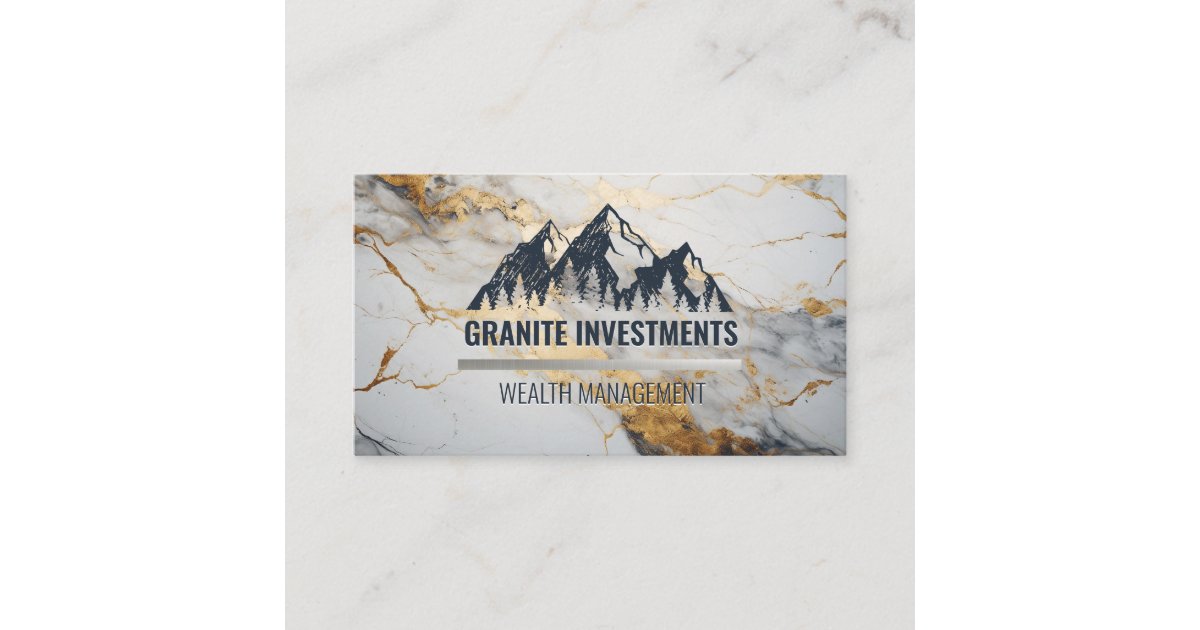 Mountains and Forrest Logo | Gold White Marble Business Card | Zazzle