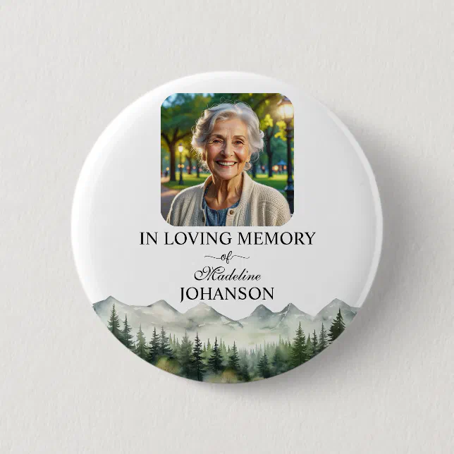 Mountains and Trees Celebration Of Life Keepsake Button | Zazzle