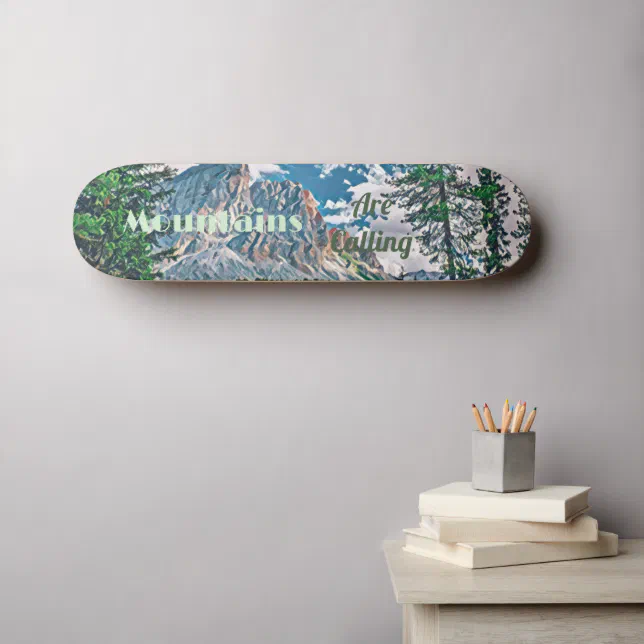 Mountains are Calling Pristine Snow Greenery Trees Skateboard | Zazzle