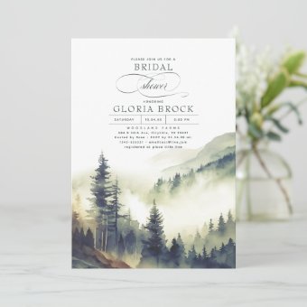 Mountains Forest Fog Evening Boho Bridal Shower Invitation | Zazzle