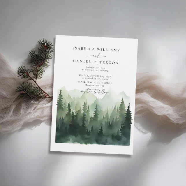 Mountains Forest Scene Rustic Outdoor Wedding Invitation | Zazzle