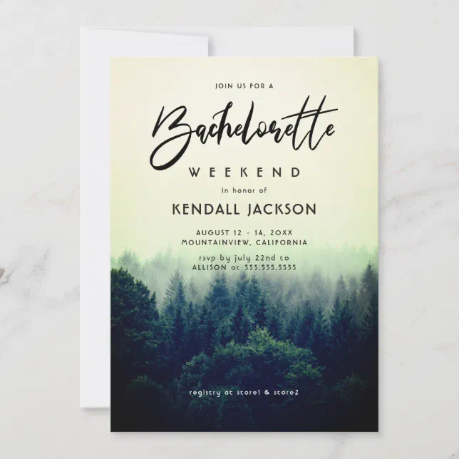 Mountains Forest Weekend Bachelorette Invitation | Zazzle