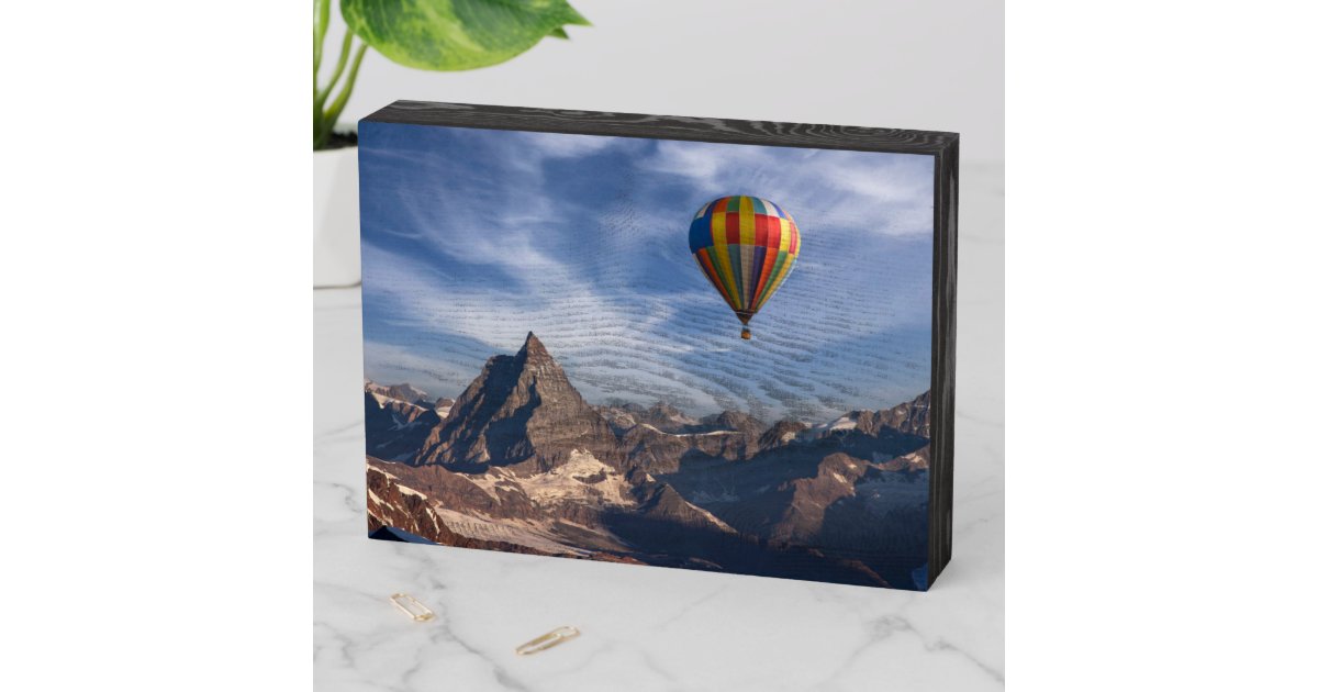 Mountains | Hot Air Balloon Matterhorn Swiss Alps Wooden Box Sign | Zazzle