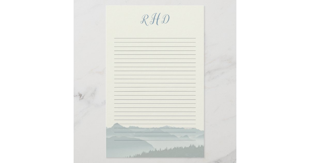 Mountains Lined Writing Paper Monogrammed | Zazzle