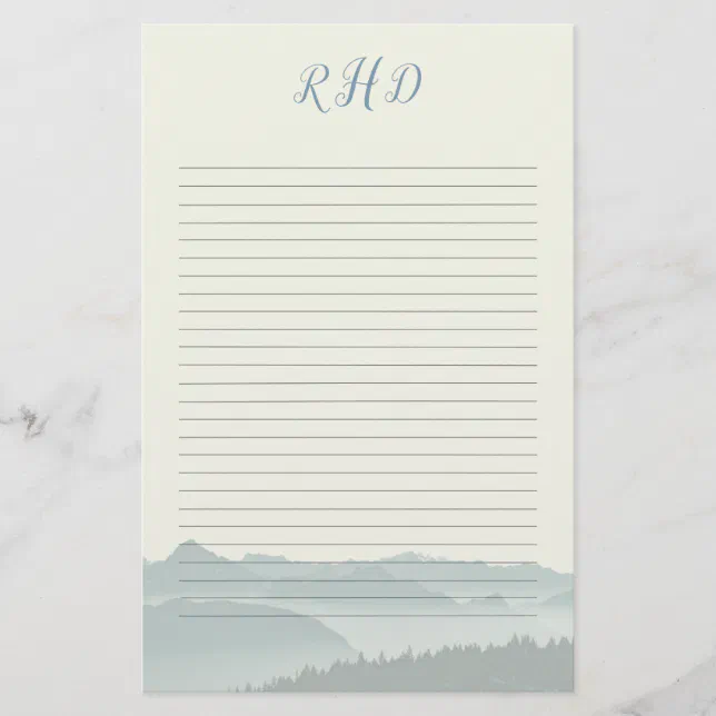 Mountains Lined Writing Paper Monogrammed | Zazzle