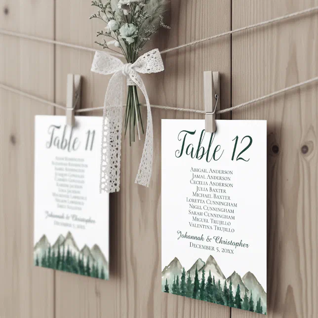 Mountains & Pine Table Seating Chart Card Large | Zazzle