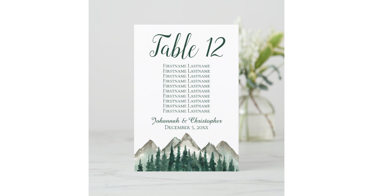 Mountains & Pine Table Seating Chart Card Large | Zazzle