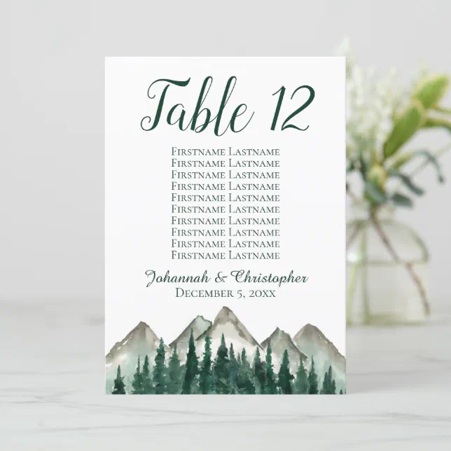 Mountains & Pine Table Seating Chart Card Large | Zazzle