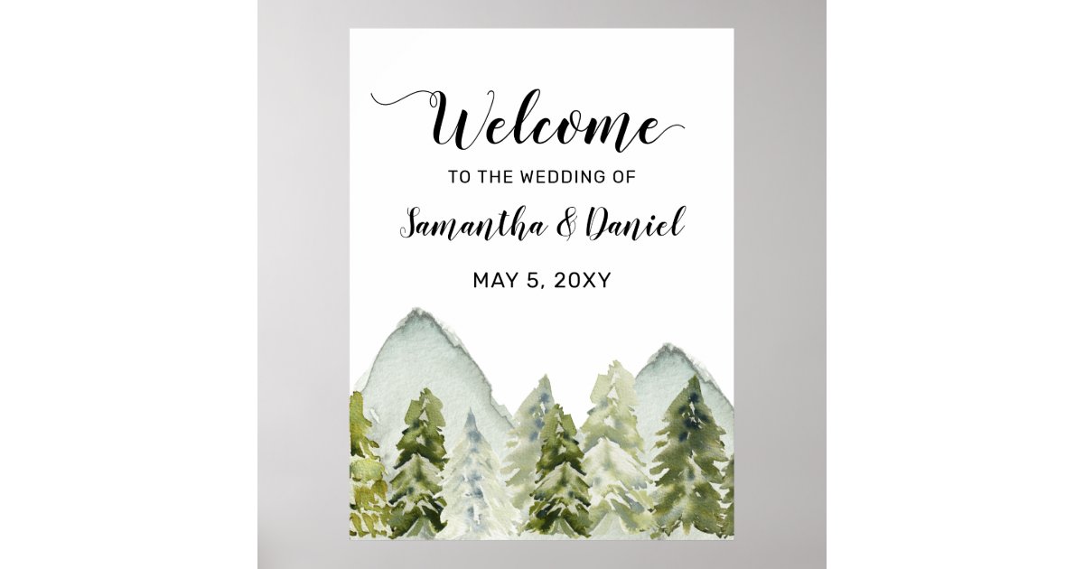 Mountains Pine Winter Wedding Welcome Sign | Zazzle