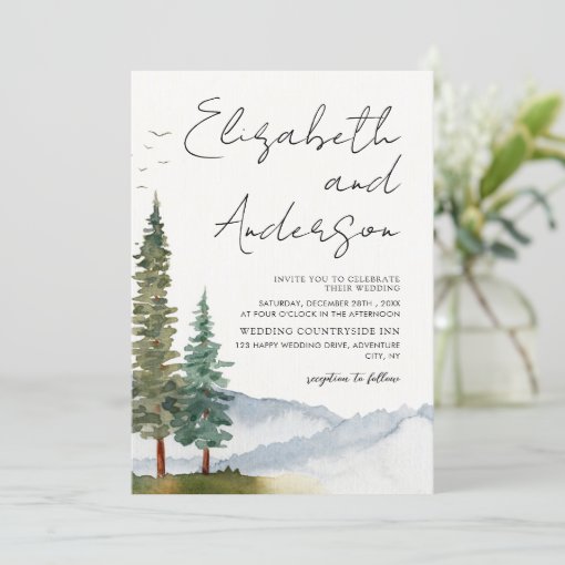 Mountains - Rustic Pine Trees Wedding Invitation | Zazzle