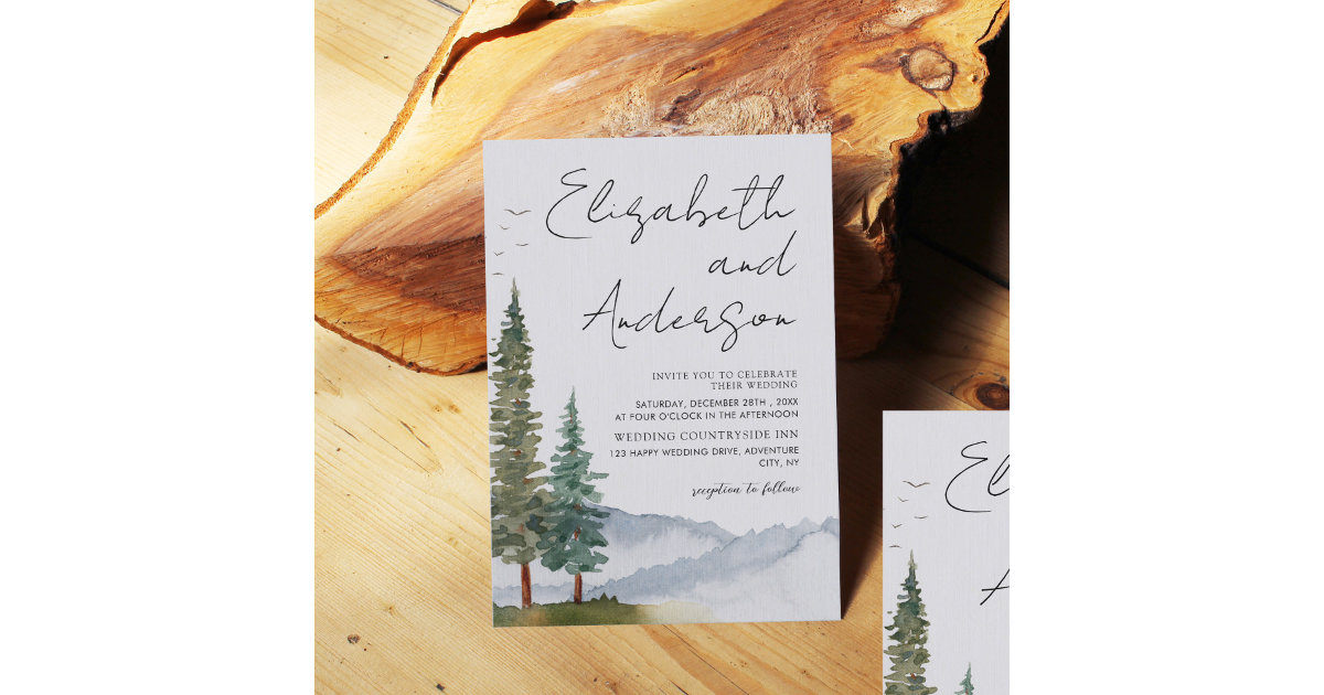 Mountains - Rustic Pine Trees Wedding Invitation | Zazzle