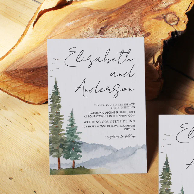 Mountains - Rustic Pine Trees Wedding Invitation | Zazzle