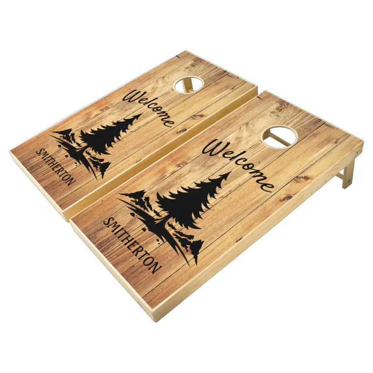 Mountains Trees Rustic Wood Family Cornhole Set | Zazzle