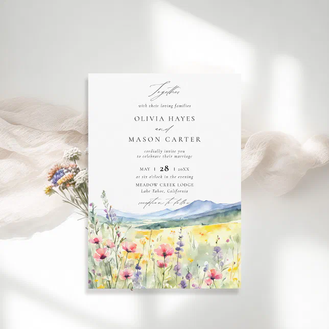 Mountains Woods Rustic Meadow Wildflowers Wedding Invitation | Zazzle