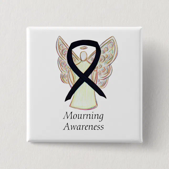 Mourning Awareness Black Ribbon Custom Pin Button | Zazzle