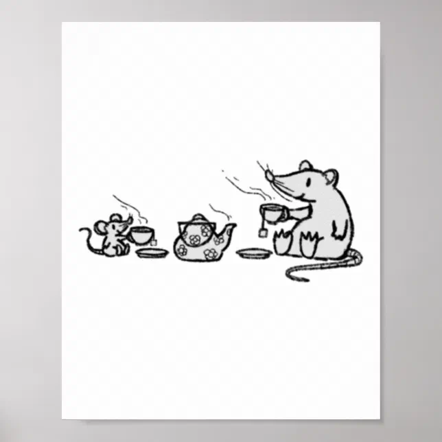 Mouse And Rat Have A Grand Tea Party Sticker Poster | Zazzle